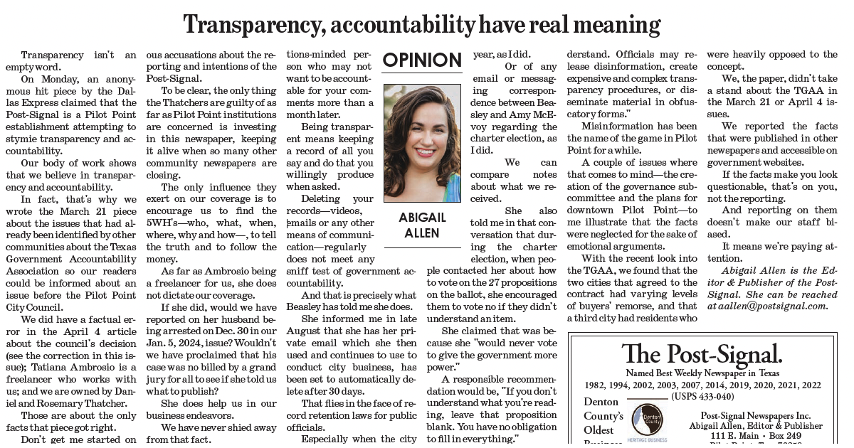 Transparency, accountability have real meaning